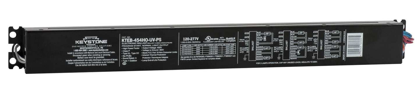 Keystone KTEB-454HO-UV-PS 120/277VAC T5 Electronic Fluorescent Ballast ...