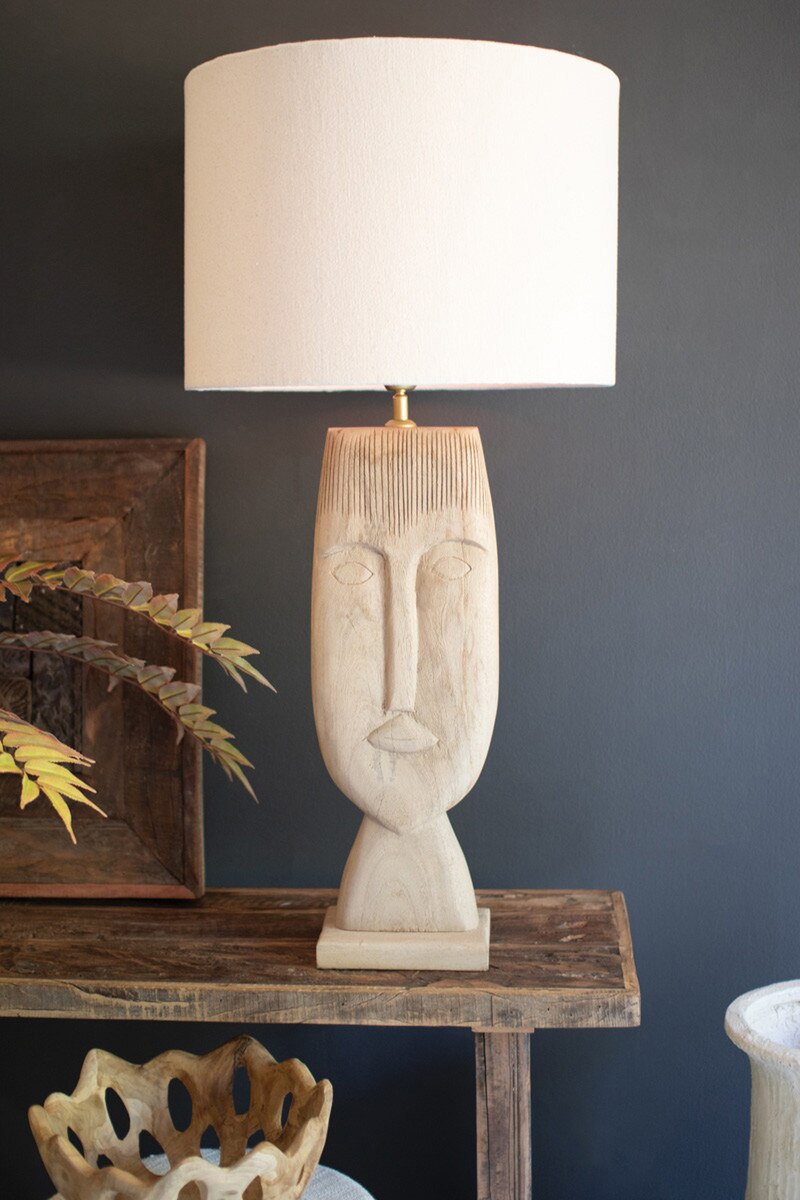 Kalalou NAN1042X Wooden Face Table Lamp with Shade — LightStoreUSA